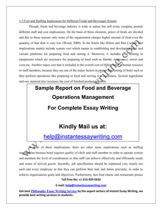 Sample Report on Food and Beverage Operations Management | PDF