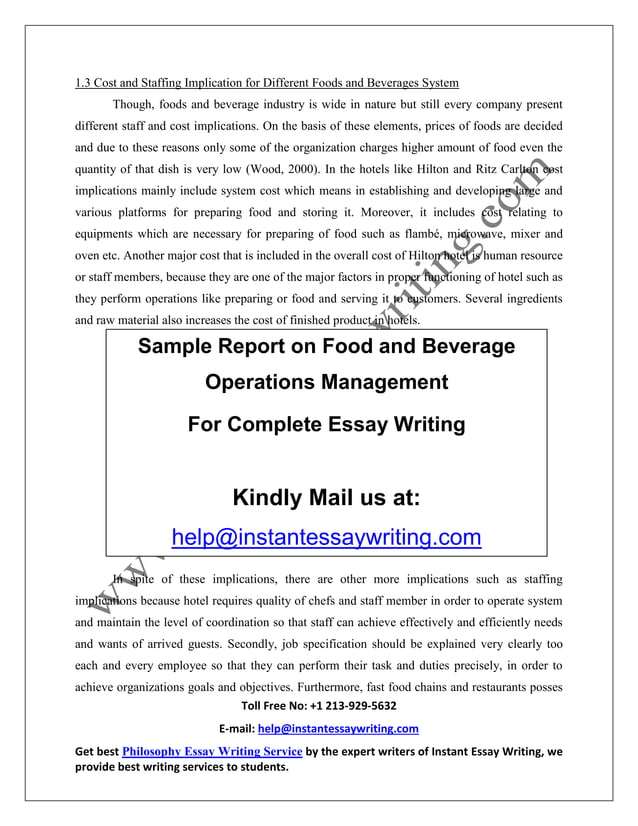 Sample Report on Food and Beverage Operations Management | PDF | Food ...