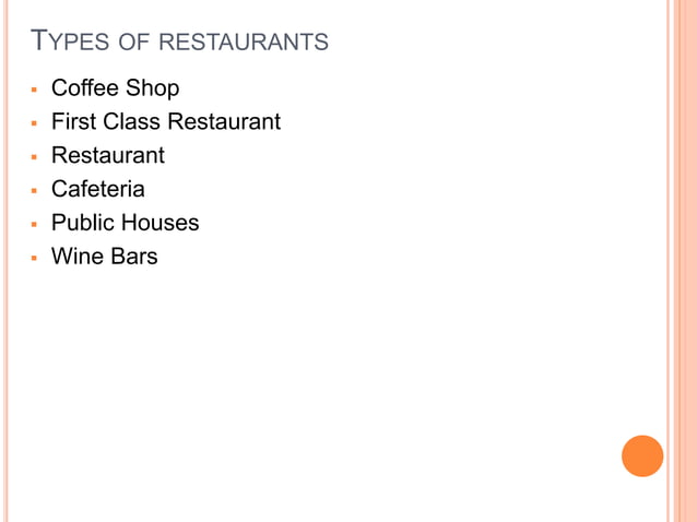 Food and beverages service assigment of examples of types of retaurants ...