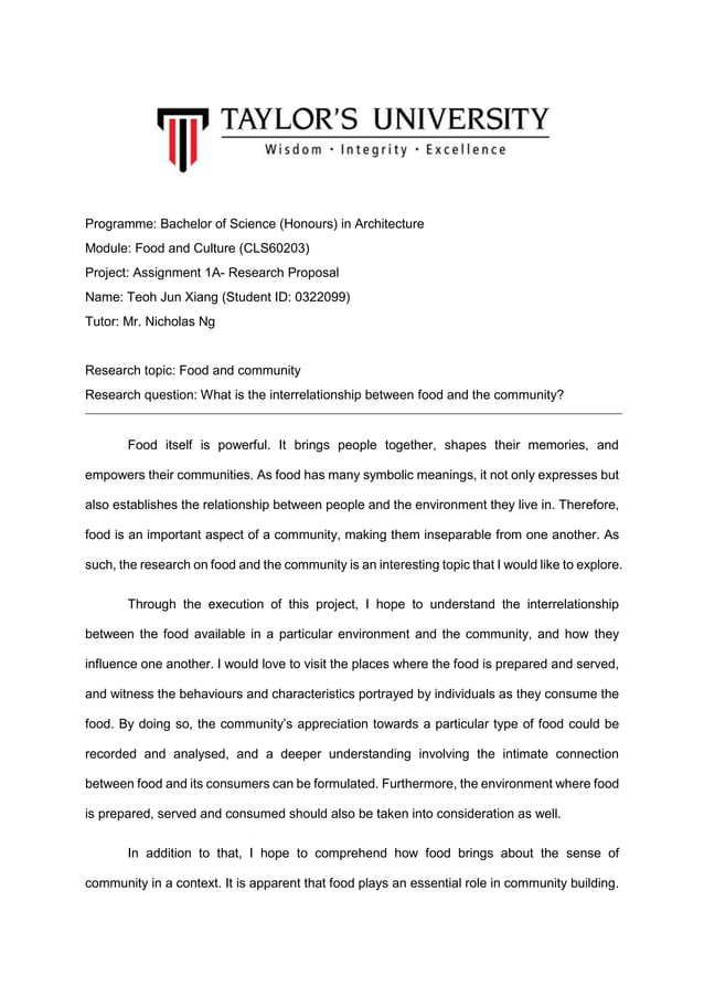 Food and culture individual proposal | PDF