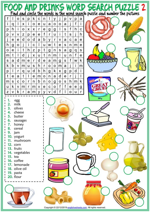 food and drinks vocabulary esl word search puzzle worksheets for kids.pdf