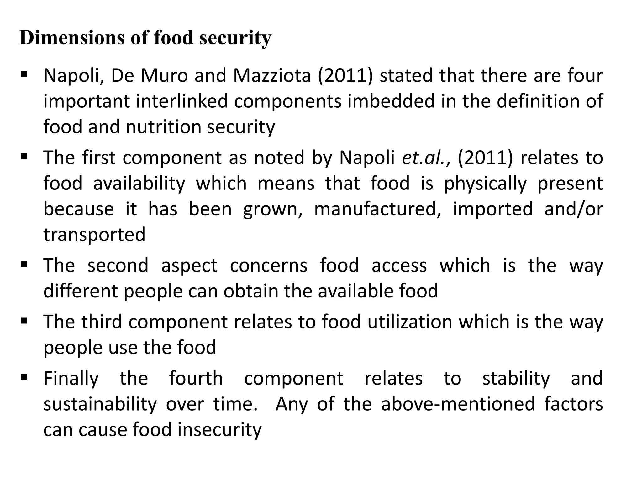 Food and Nutrition Security Dimensions, Indicators and Framework | PPTX