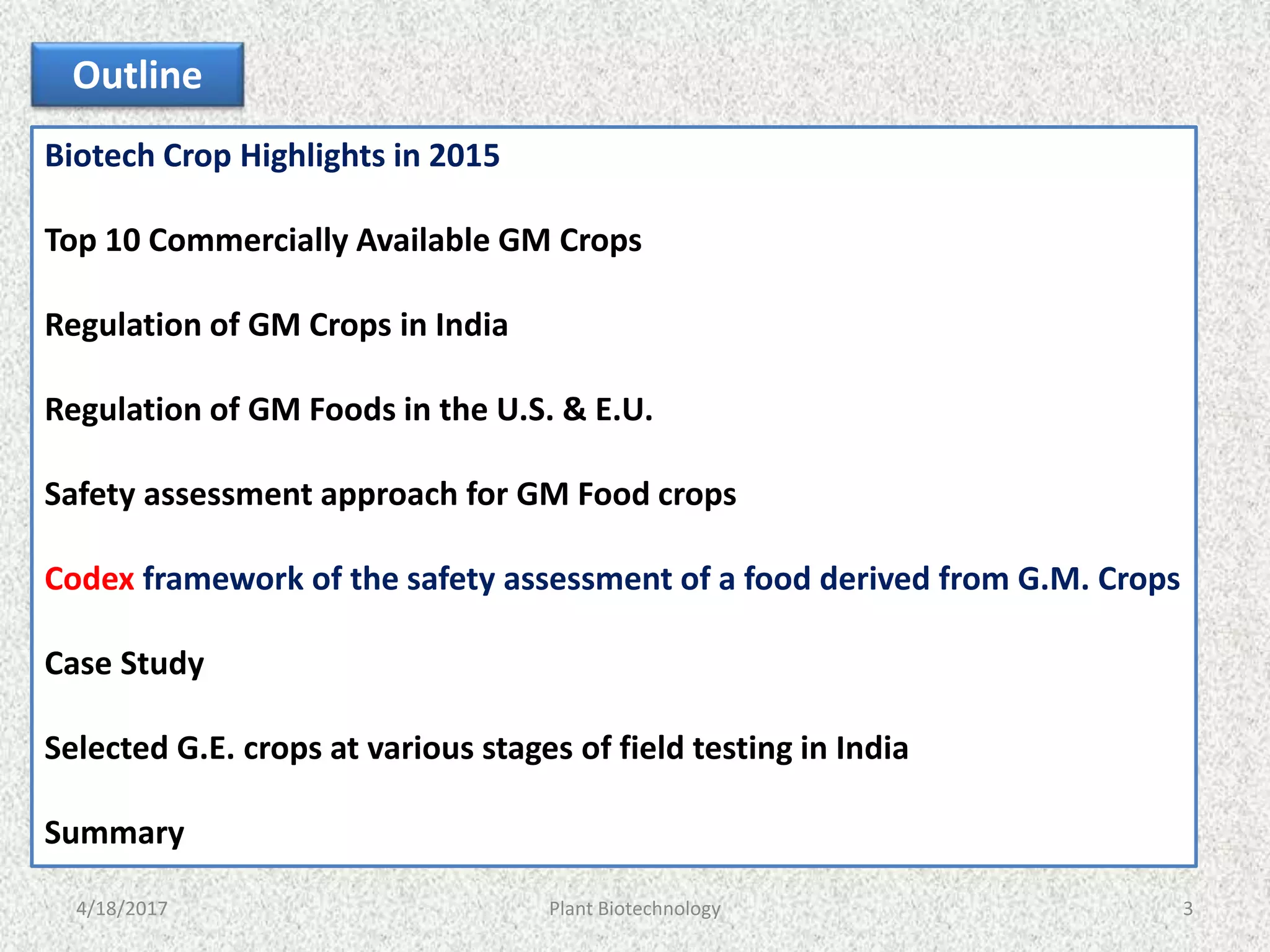 Assesment Food and Environmental Saftey of Genetically Engineered (GE ...