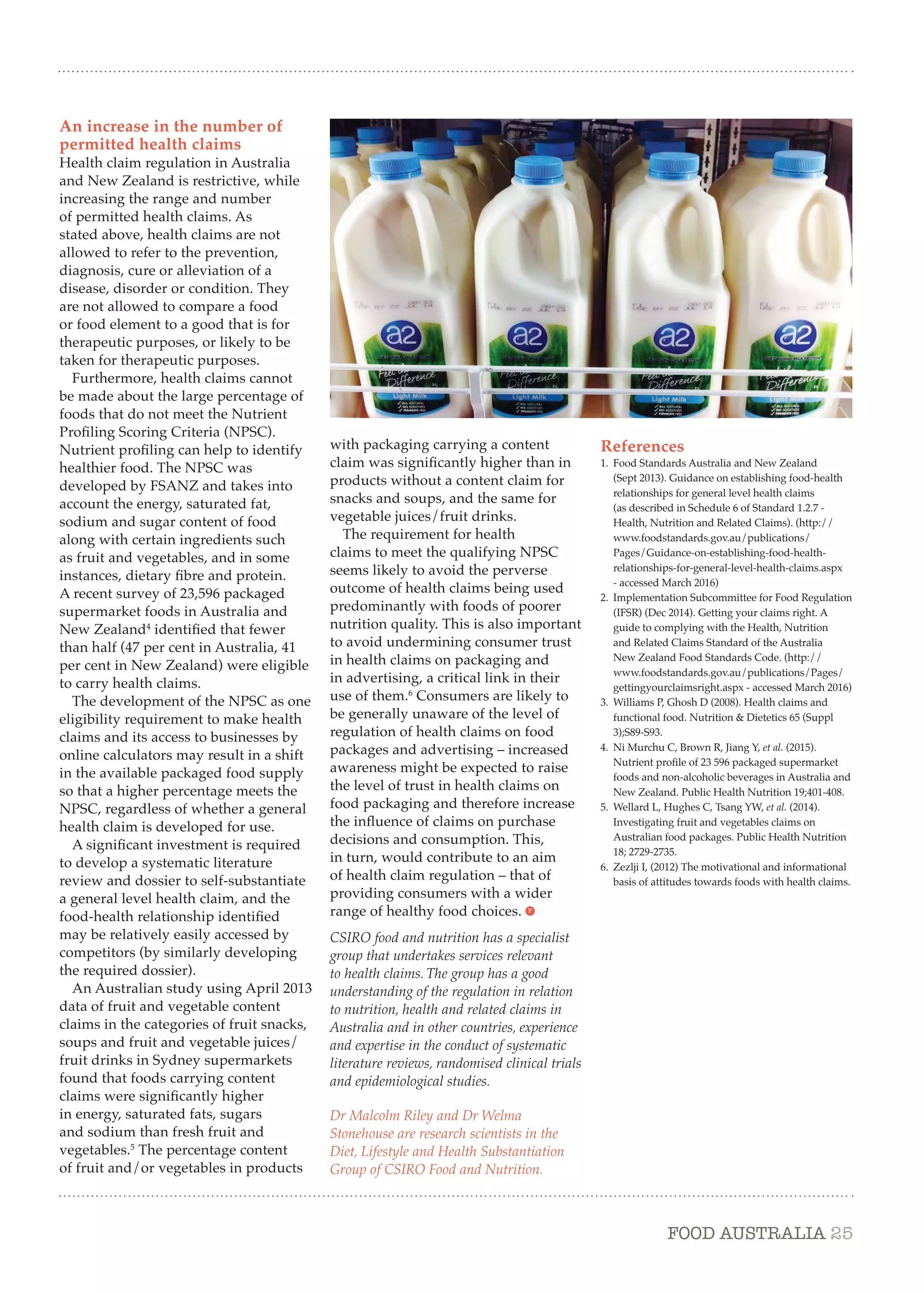 Substantiating health claims - Food Australia April 2016 | PDF