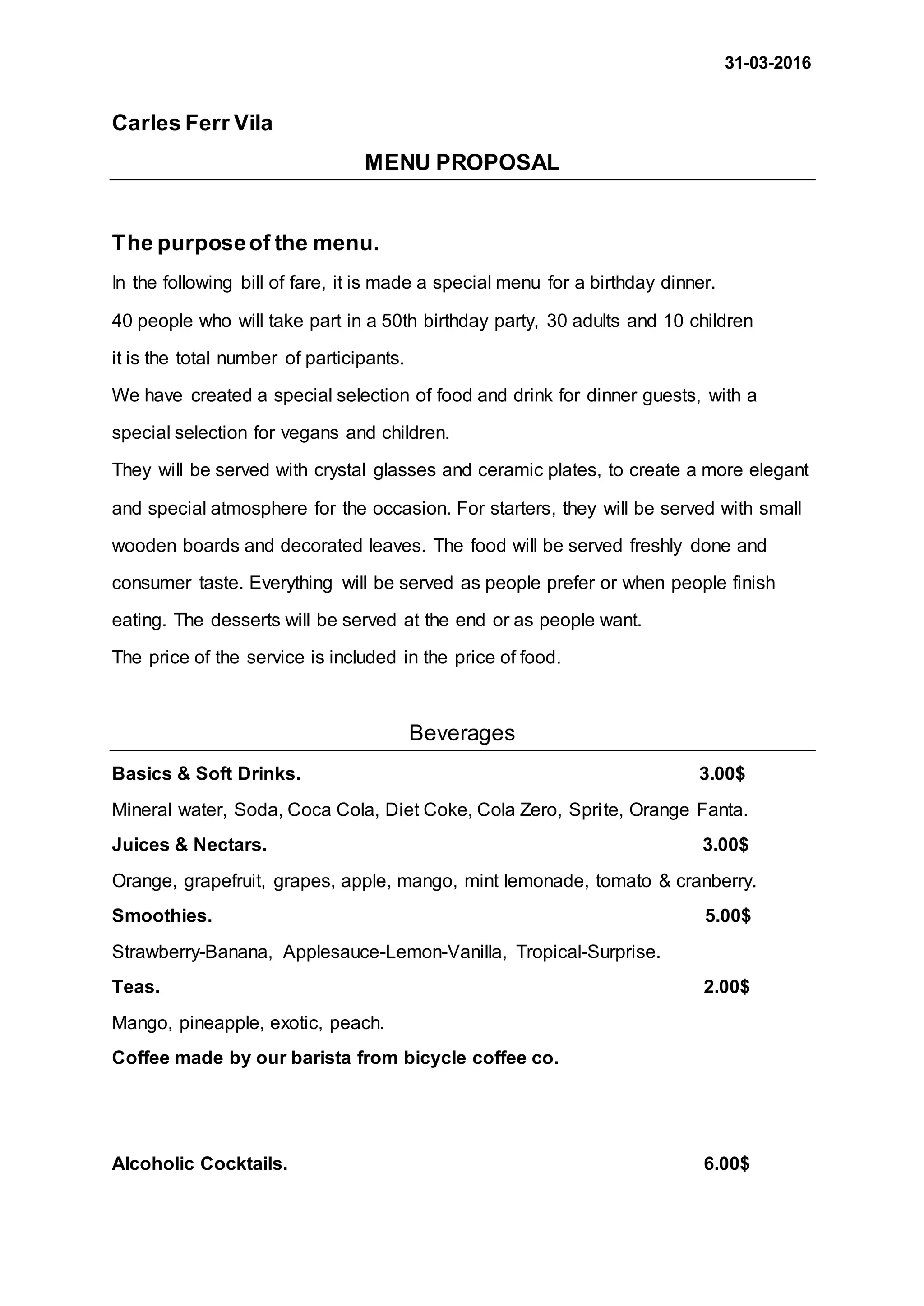 Food & Beverage Menu | DOCX