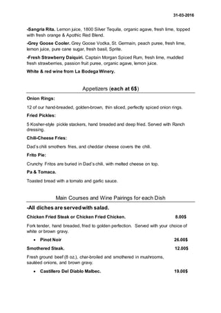 Food & Beverage Menu | DOCX