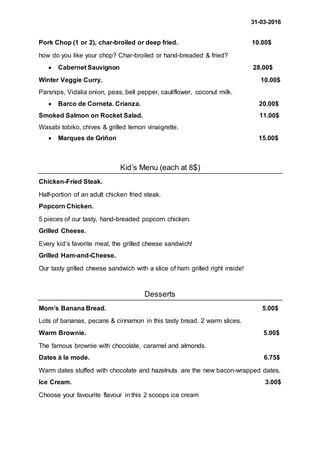 Food & Beverage Menu | PDF