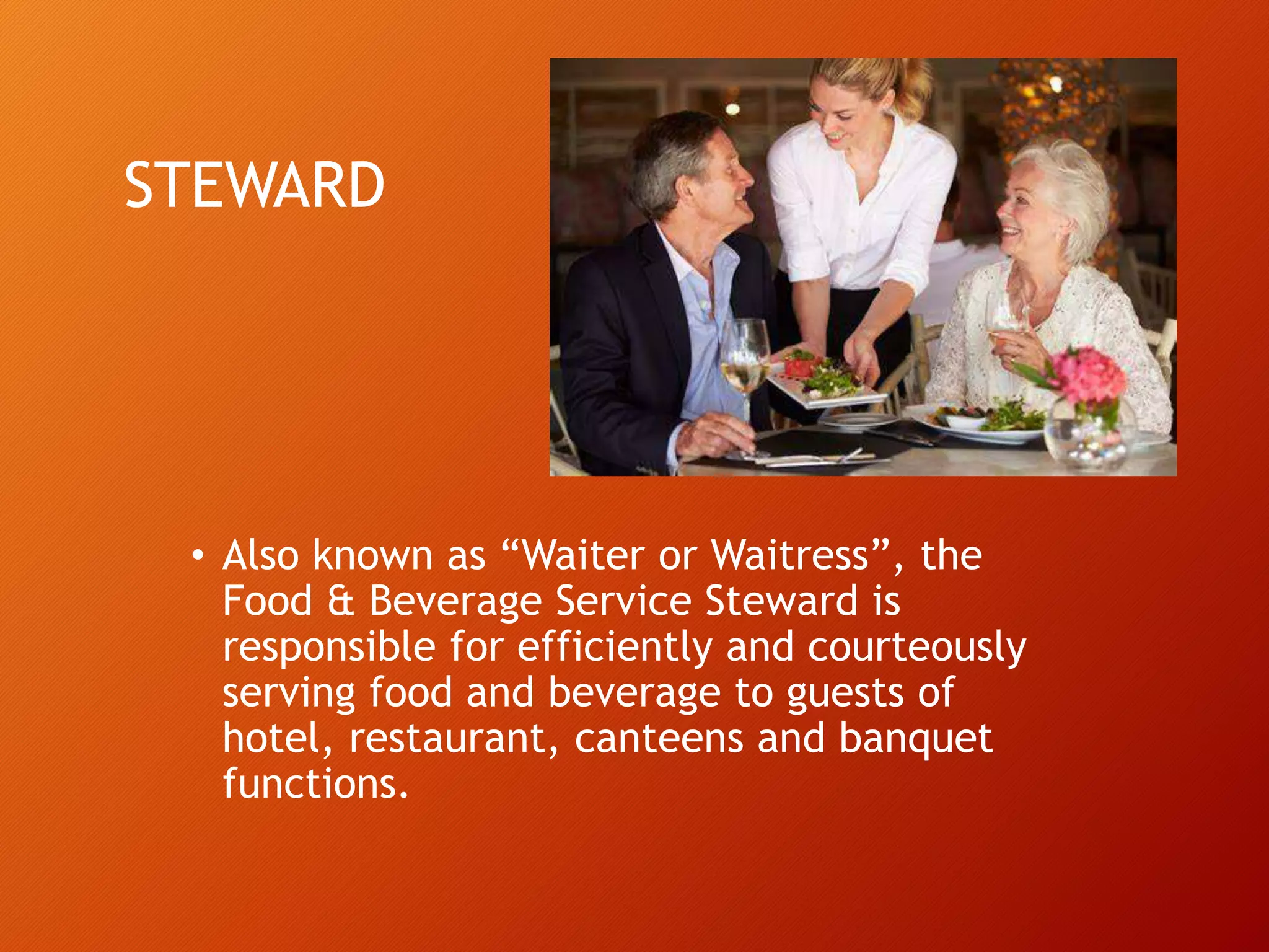 Food &beverage service steward ppt | PPTX