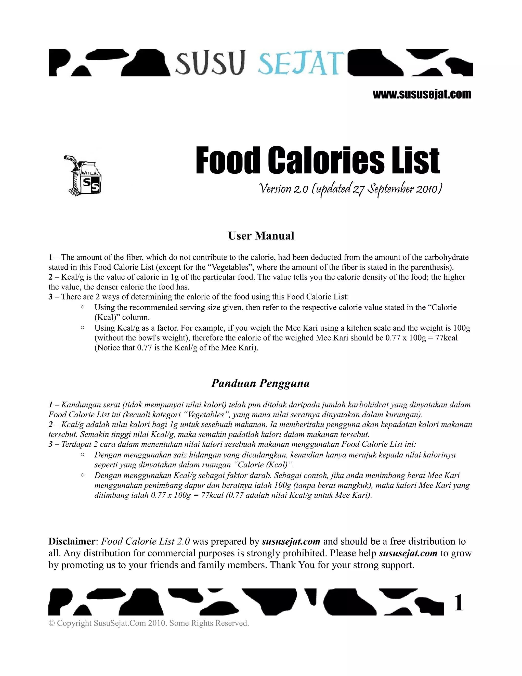 Food calorie list_2 | PDF