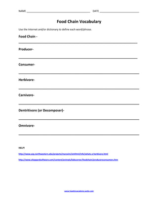 Food Chain vocabulary | DOCX