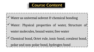 Water for Food Chemistry for BSc students | PPTX
