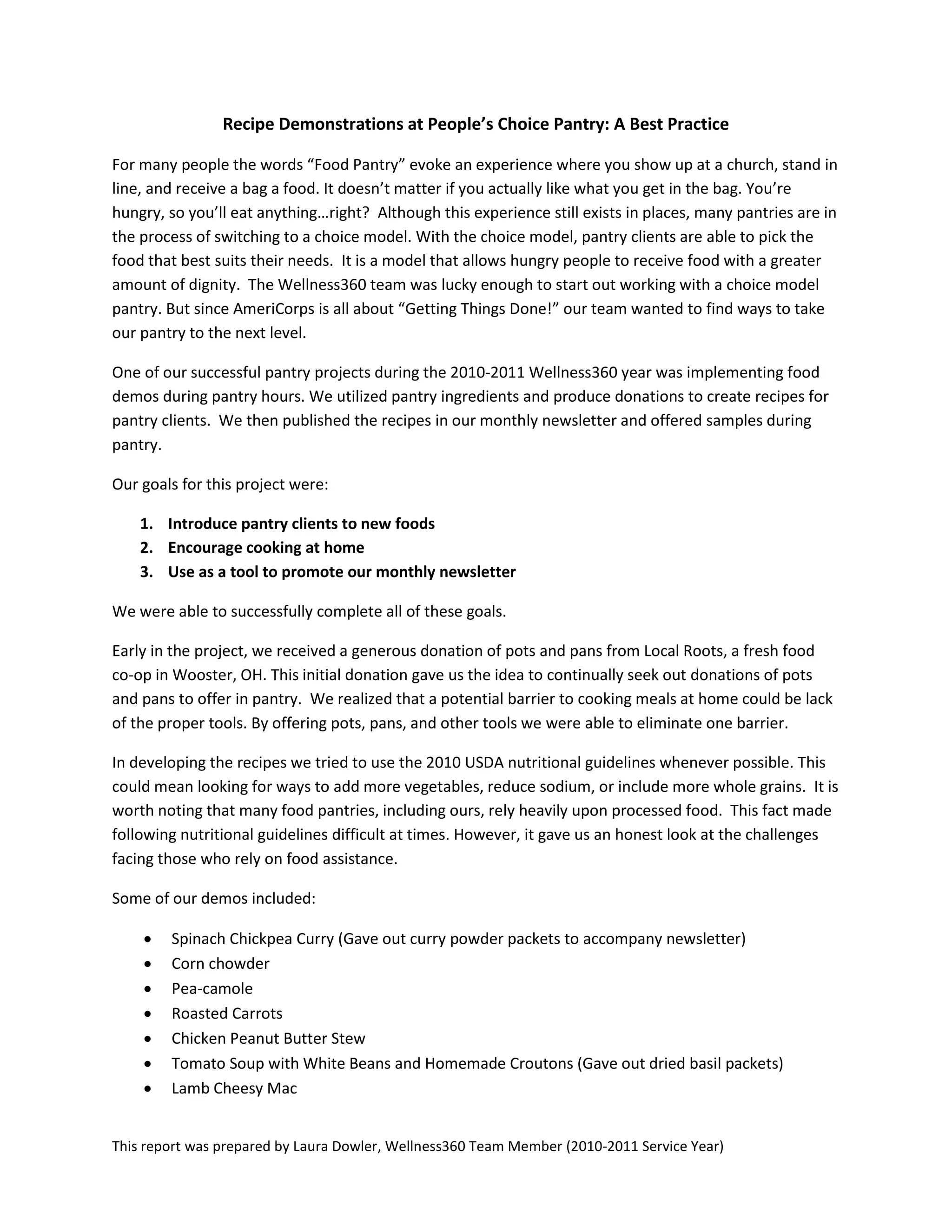 Food Demonstration Report | PDF