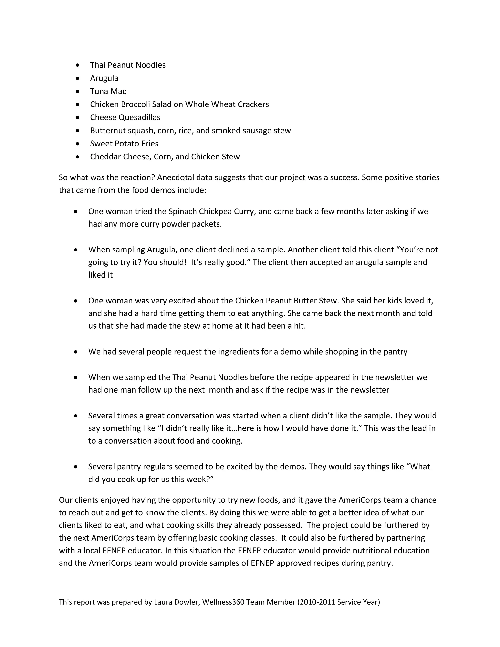 Food Demonstration Report | PDF