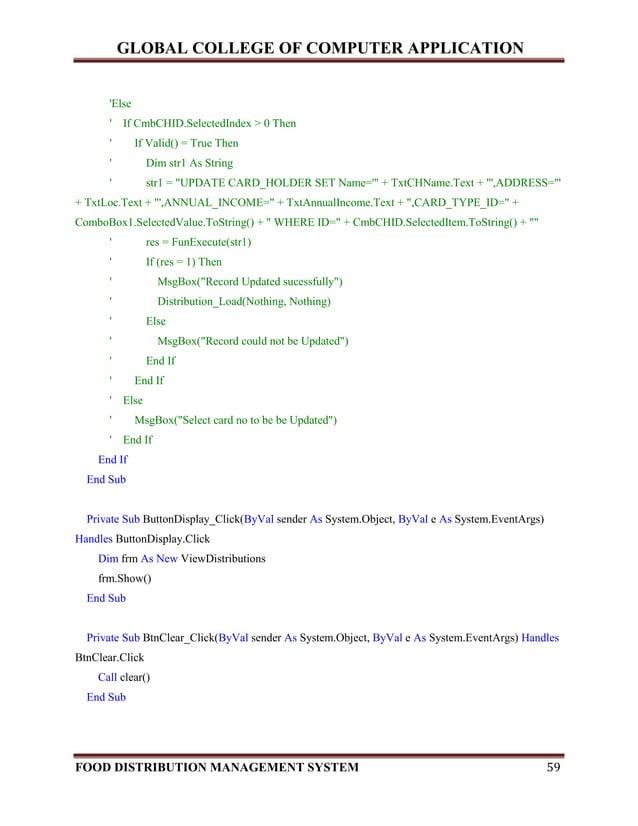 Food distribution management system