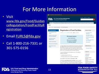 US FDA Food Facility Registration - Aug 2016 | PPT