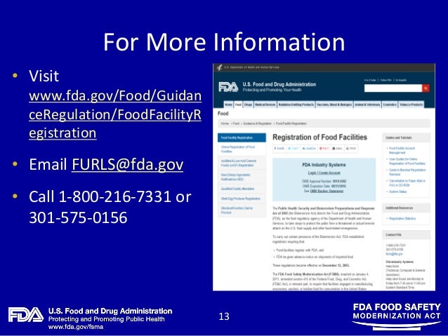 US FDA Food Facility Registration - Aug 2016 US FDA Food Facility Registration - Aug 2016