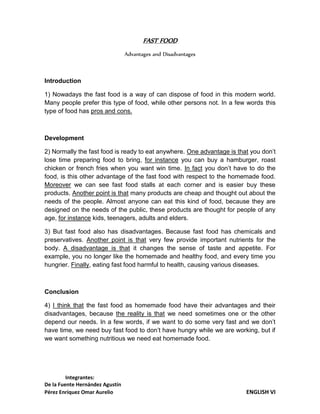 Food fast pros vs cons | PDF