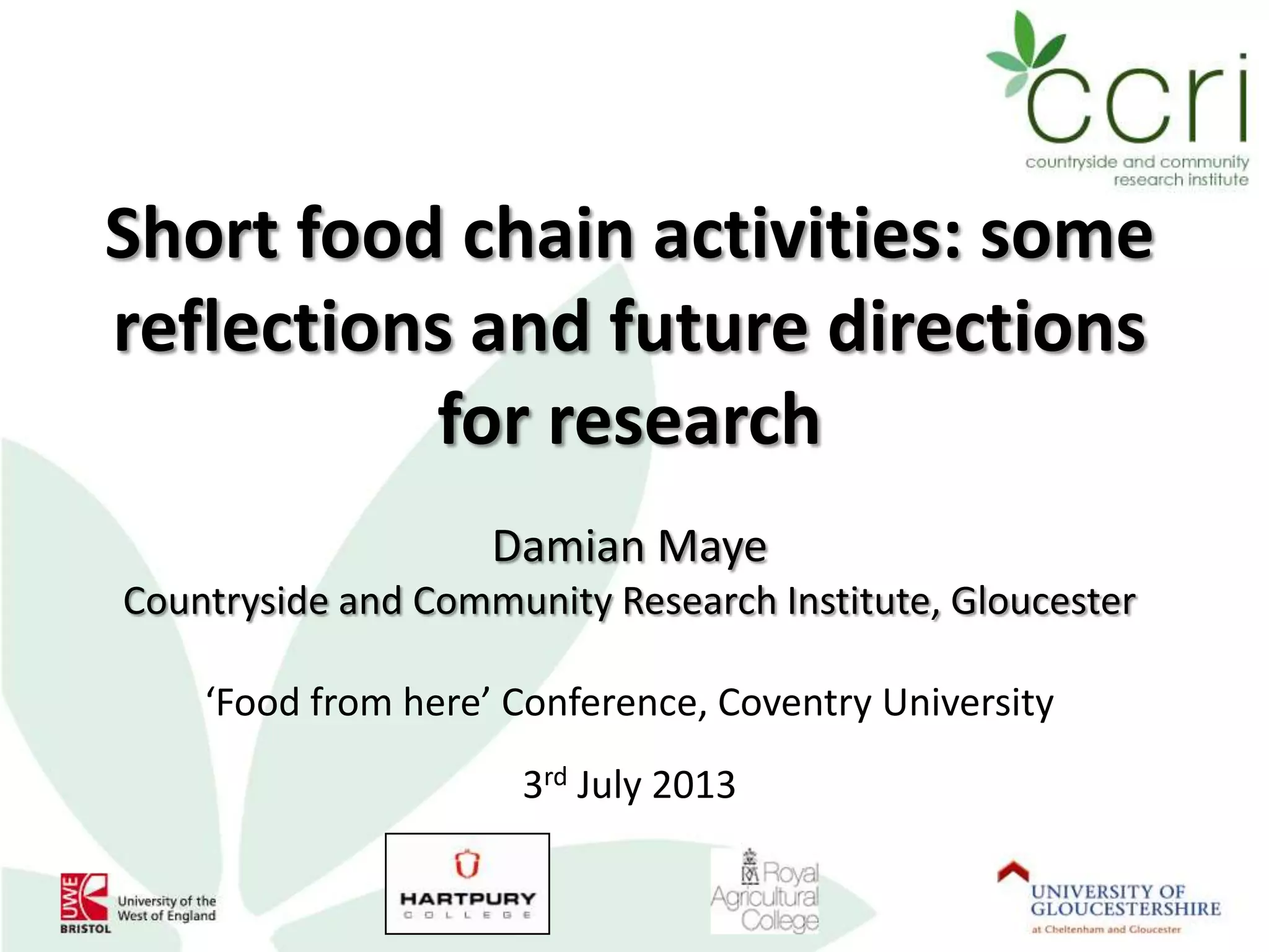 Short food chains and the rural development dynamic | PPT