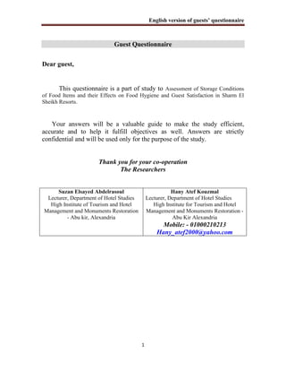 Food storage guest questionnaire | DOCX