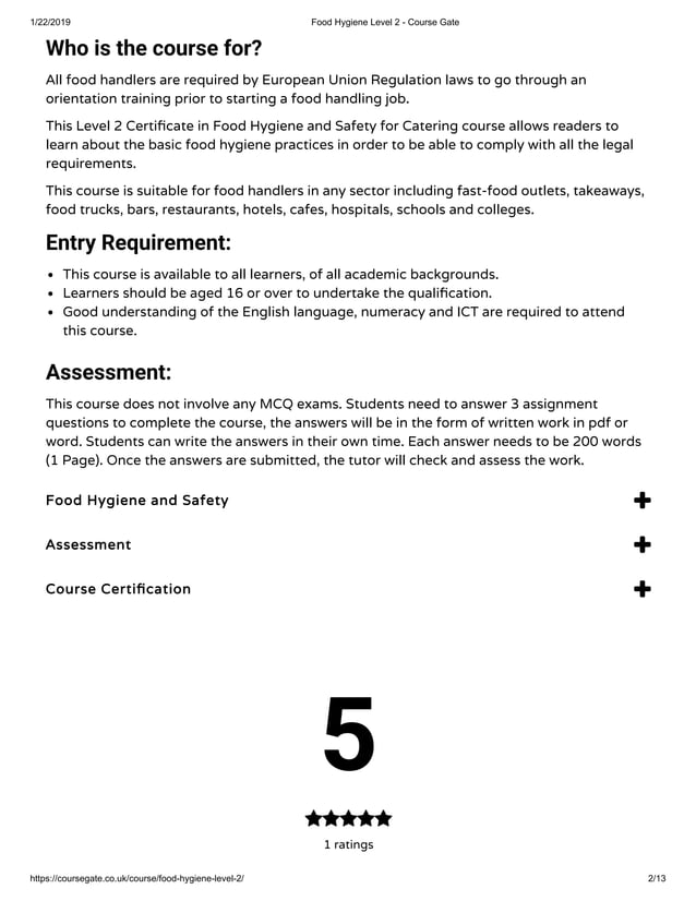 Food Hygiene Level 2 - Course Gate | PDF