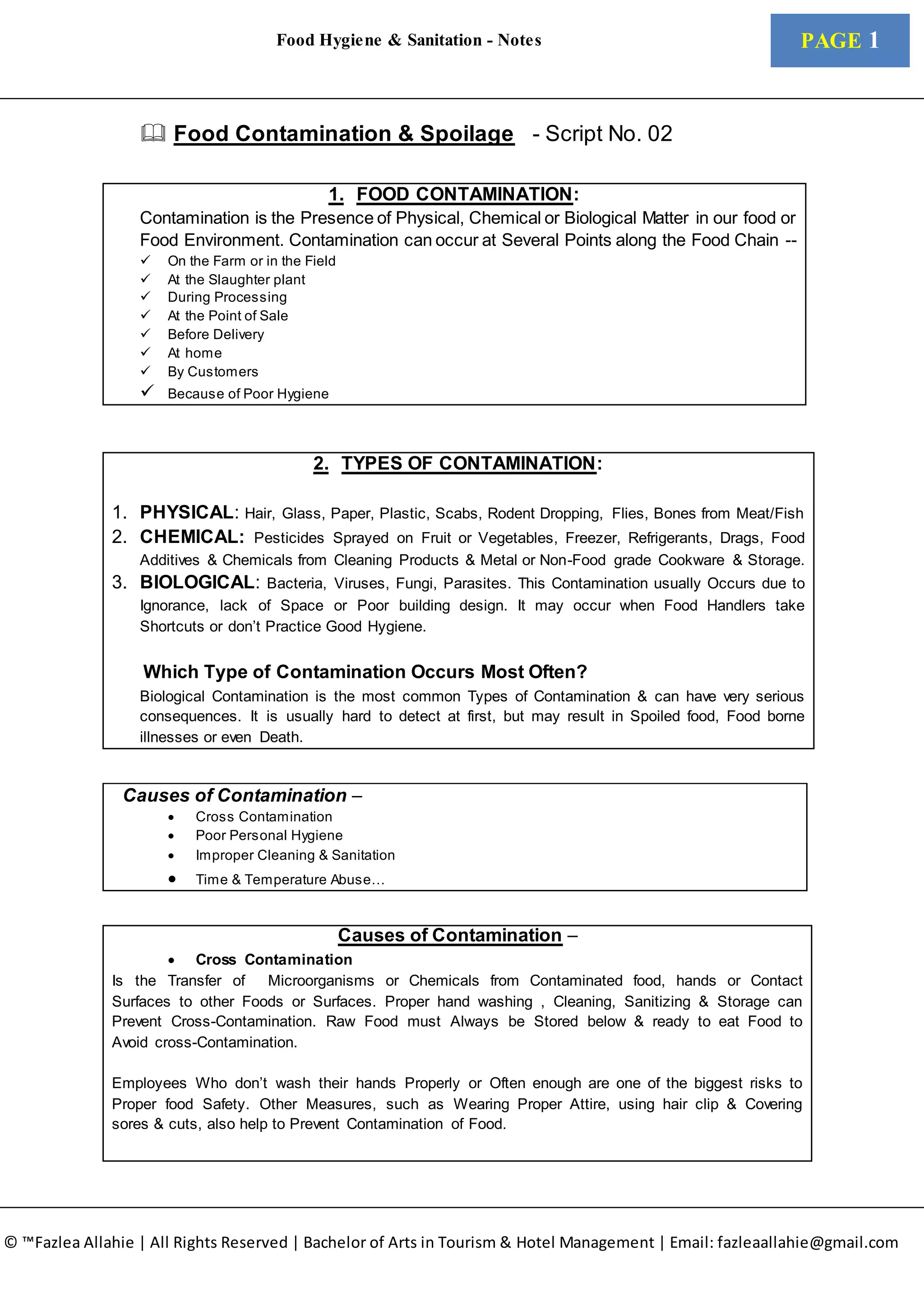 Food Contamination & Spoilages | DOCX