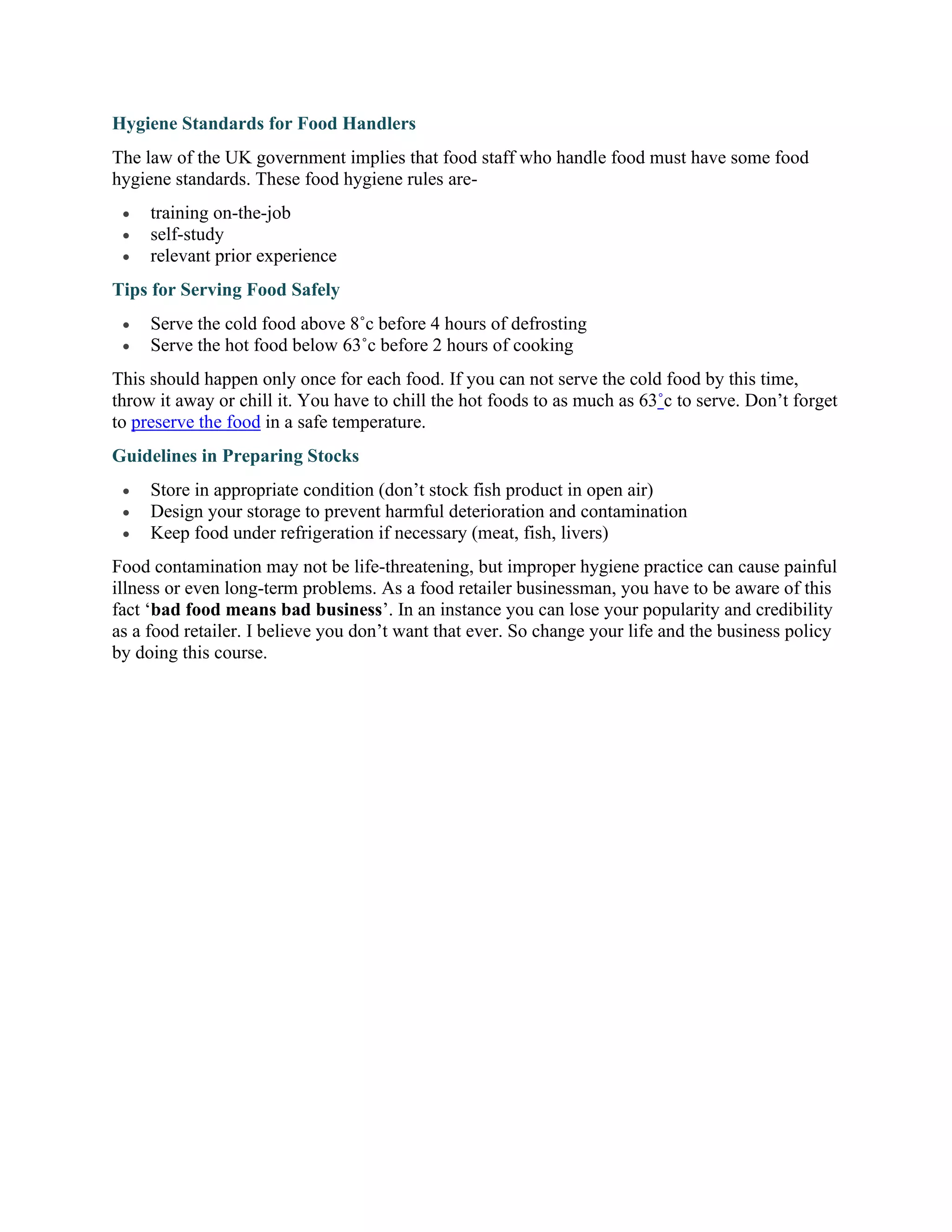 Food hygiene rules and guidance for retail | PDF