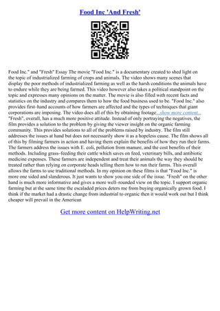 Food Inc Essay | PDF