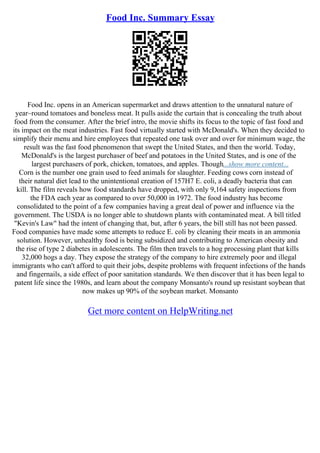 Food Inc Essay | PDF