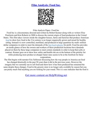 Food Inc Essay | PDF