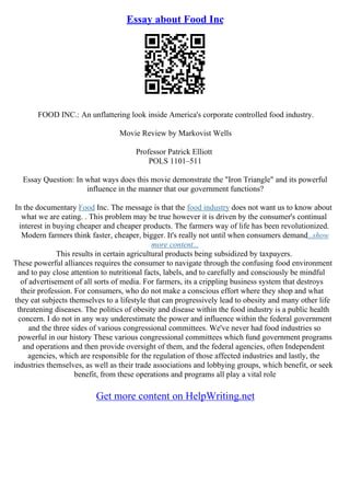 Food Inc Movie Essay | PDF