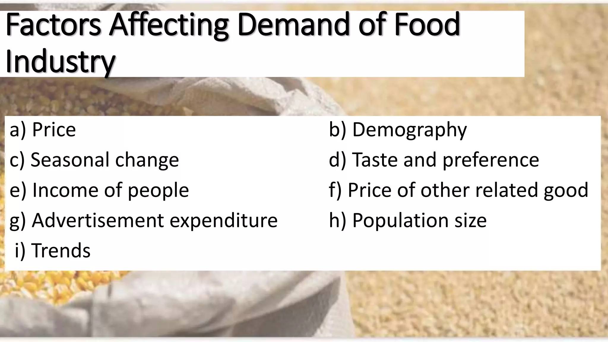 Factors Affecting Demand and Supply of Food Industry in India | PPT