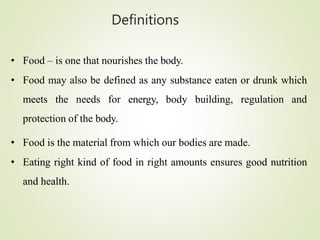 Food in relations to nutrition and health | PPTX