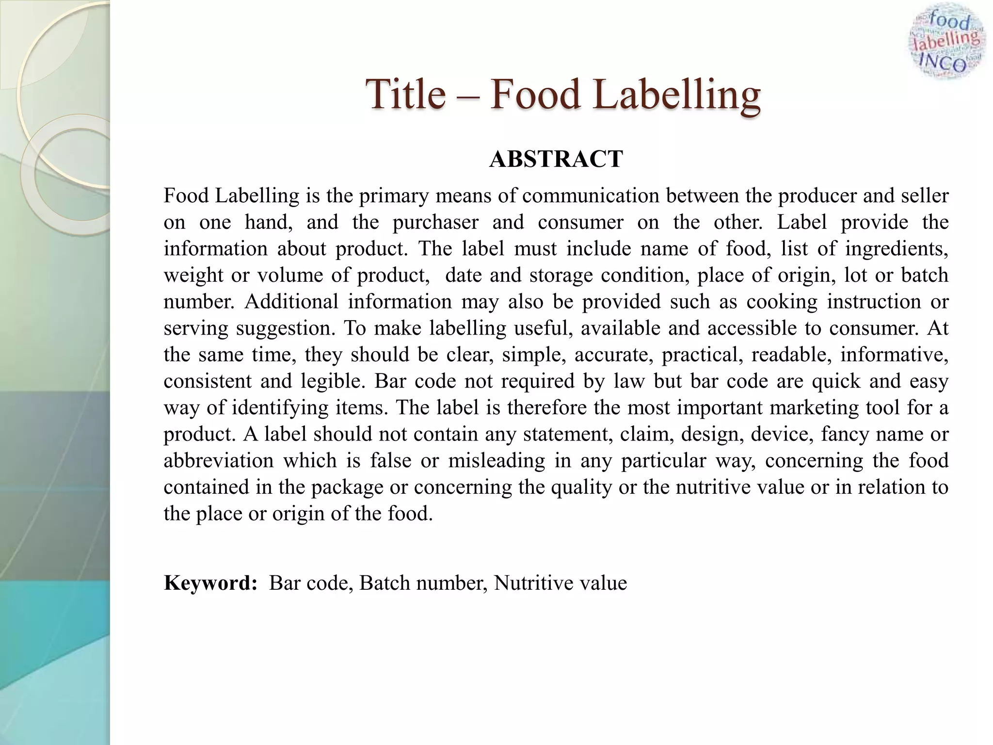 Food Labelling - Full Information about the topic | PPTX