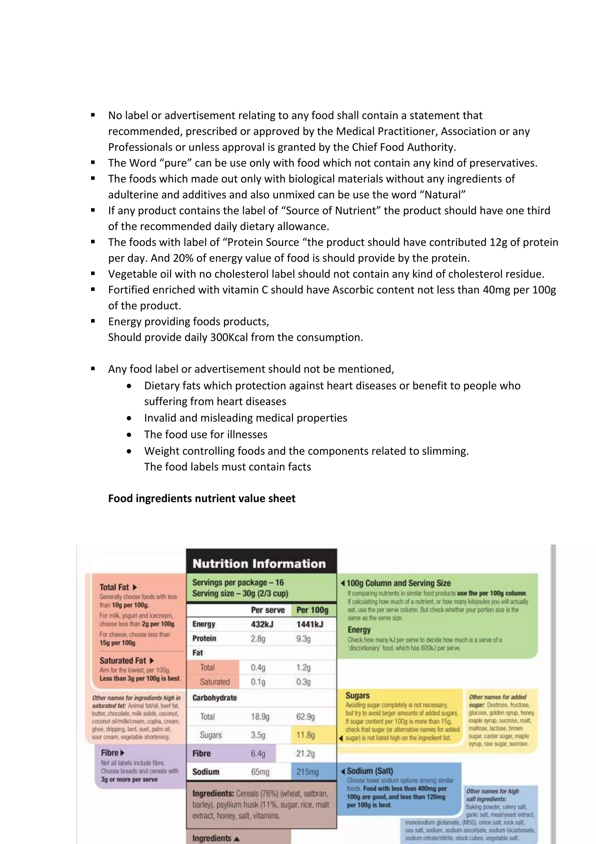 Food labelling and advertising regulations sri lanka | PDF