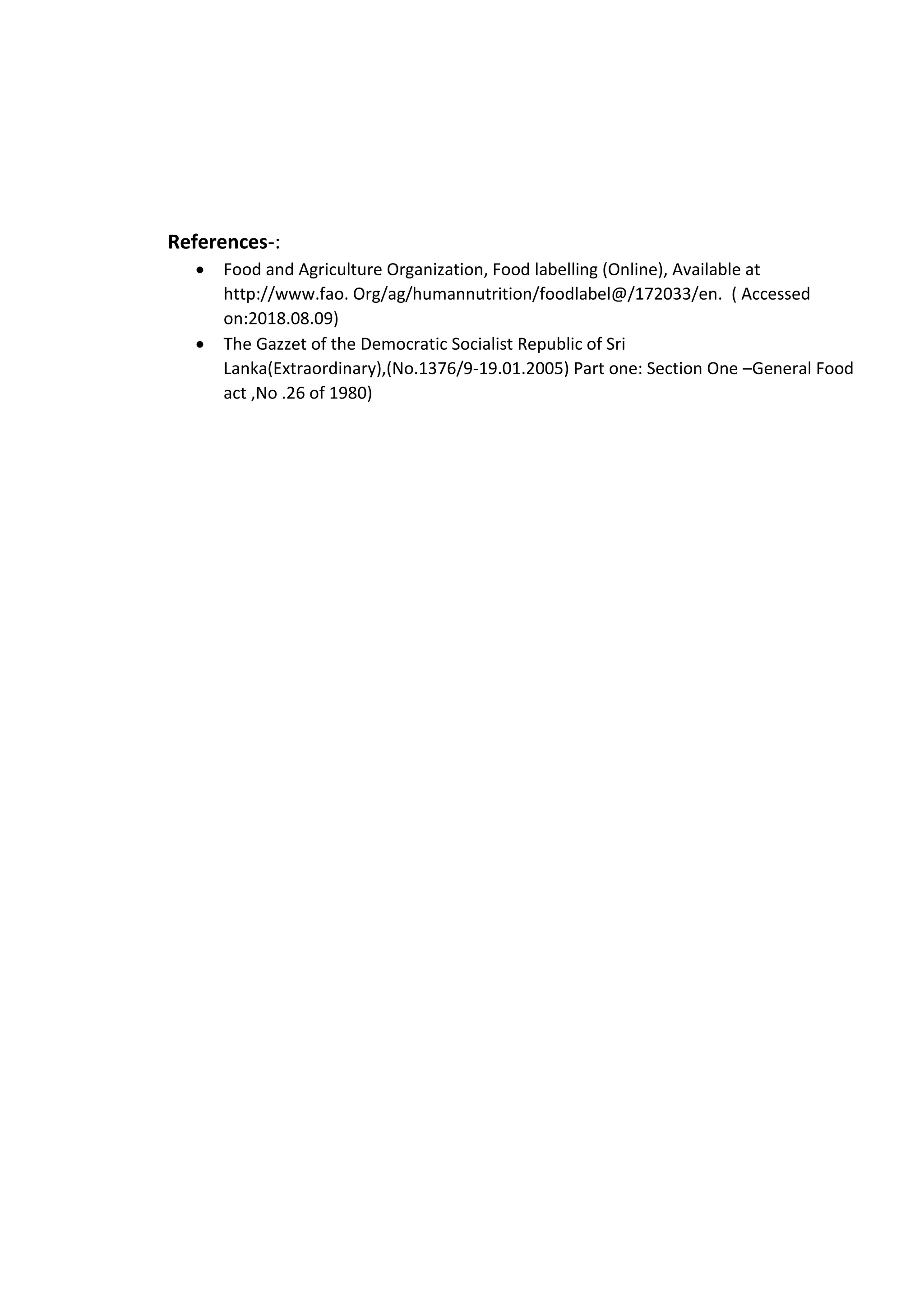 Food labelling and advertising regulations sri lanka | PDF