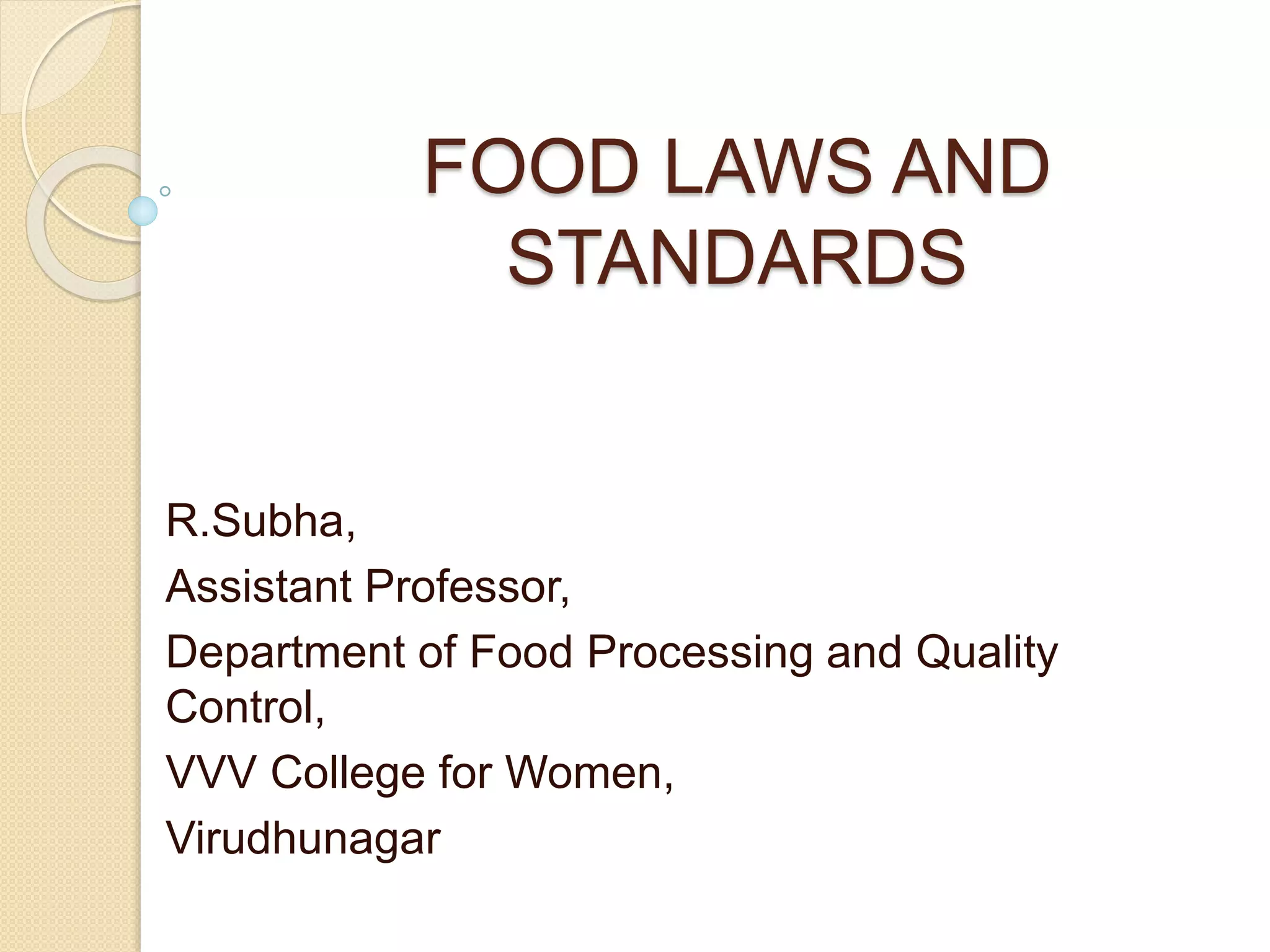 Indian Food laws and Standards | PPTX