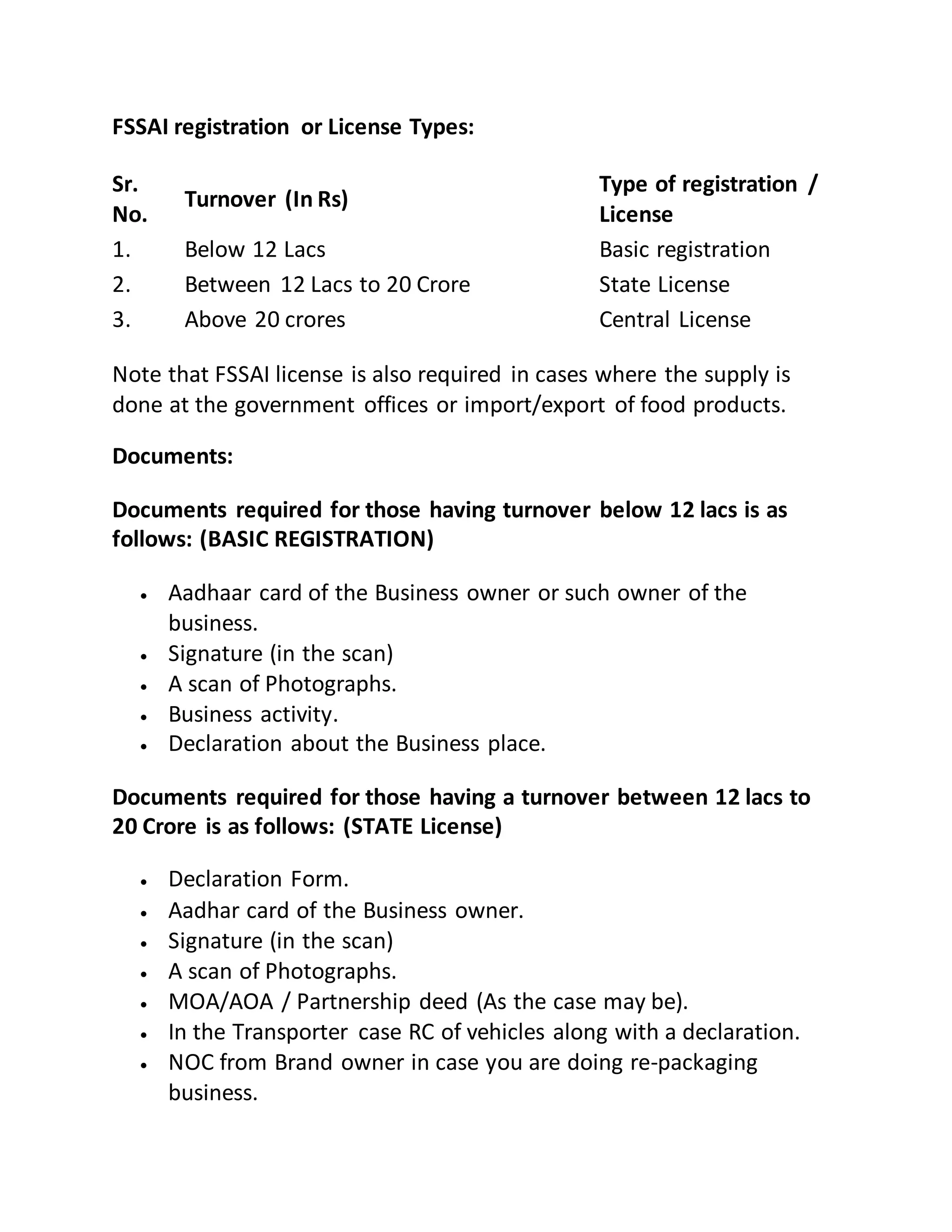 Food License Requirement | PDF