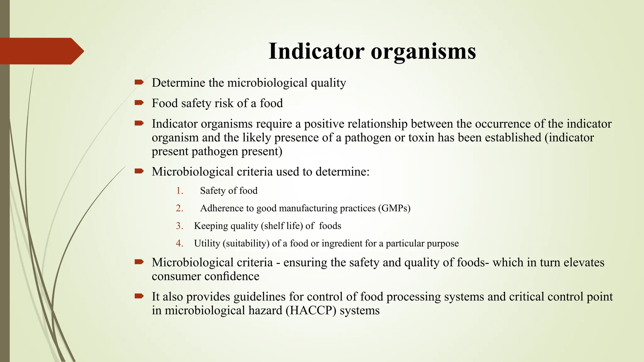 INDICATOR MICROORGANISMS in food microbi | PPTX