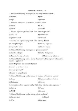 Food microbiology mcq | DOCX