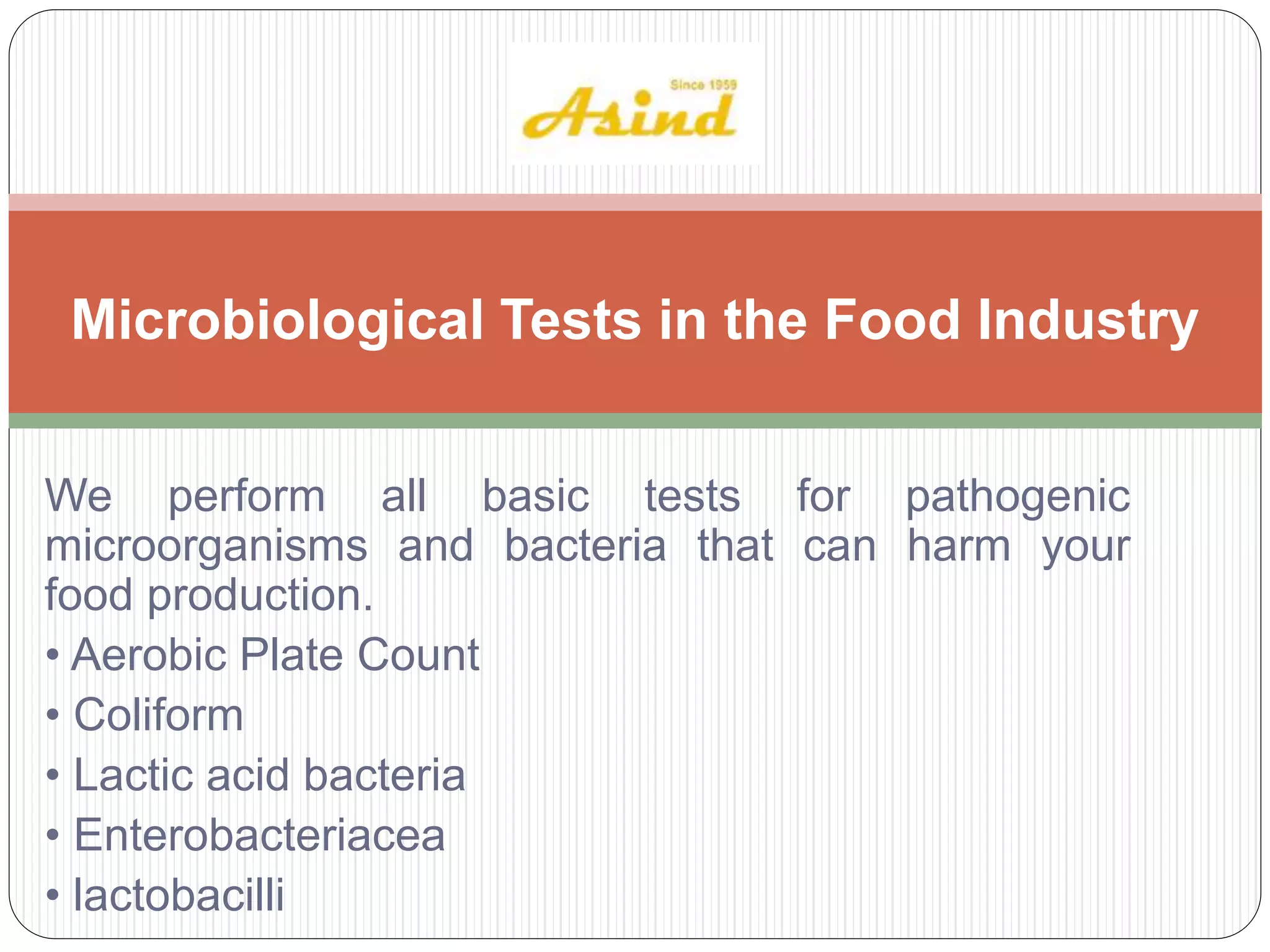 Food Microbiology Testing Lab : Asian Scientific | PPTX