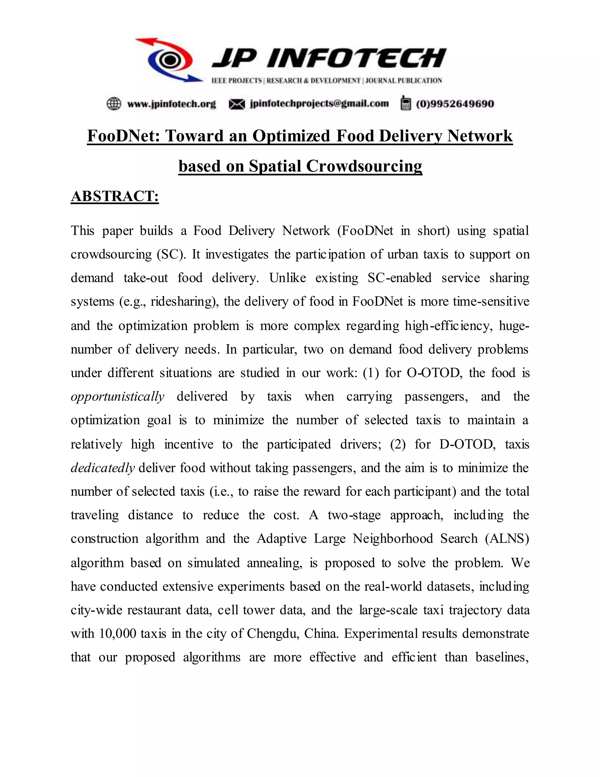 FooDNet: Toward an Optimized Food Delivery Network based on Spatial ...
