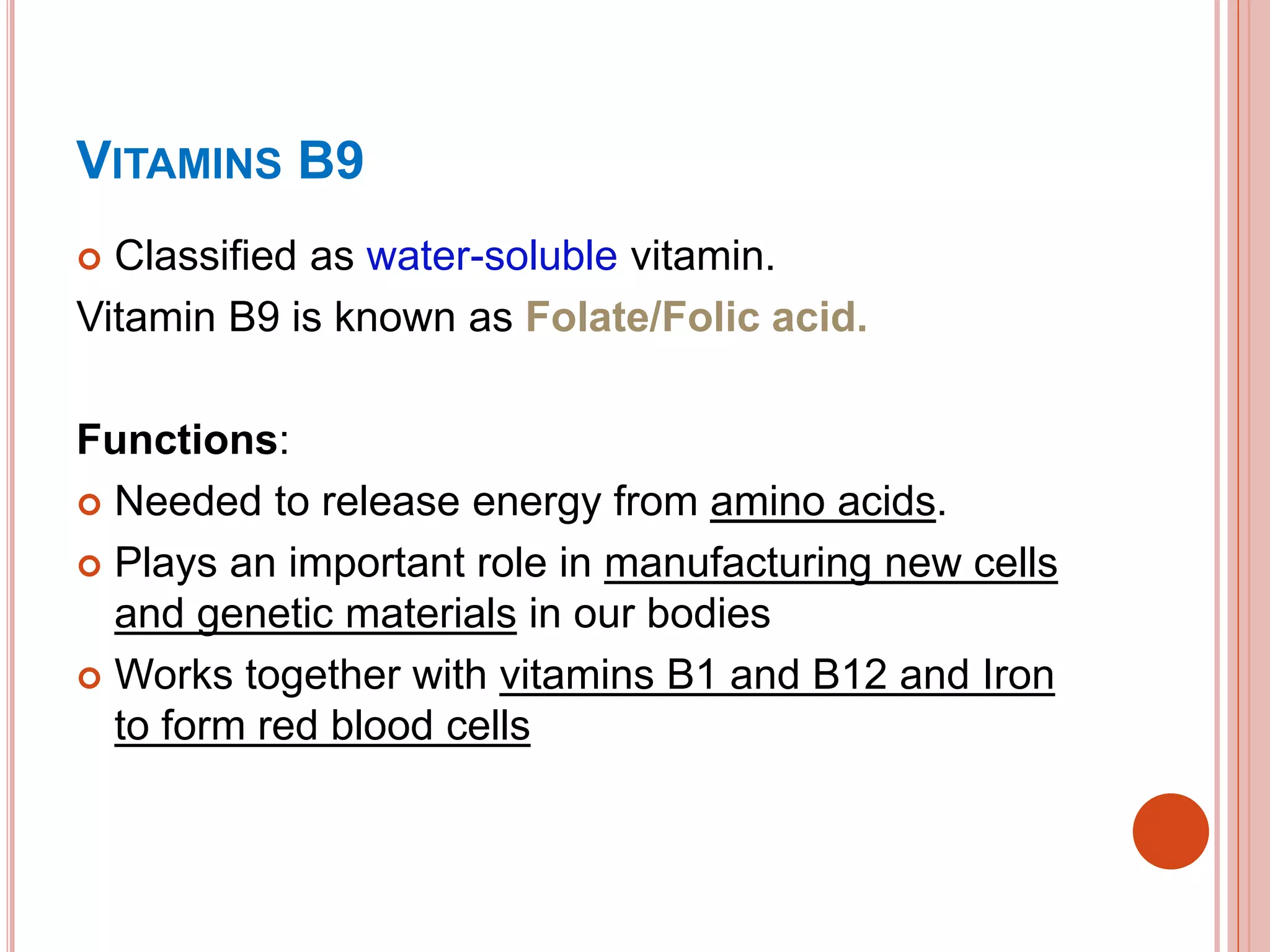 Food & nutrition; Topic: Vitamins B9 & B12 | PPTX
