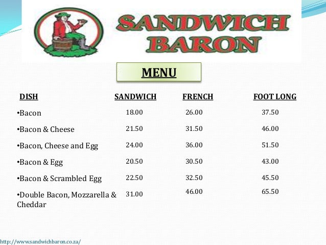 SANDWICH BARON: Give Online Order For Food Patters and Other Fast Food