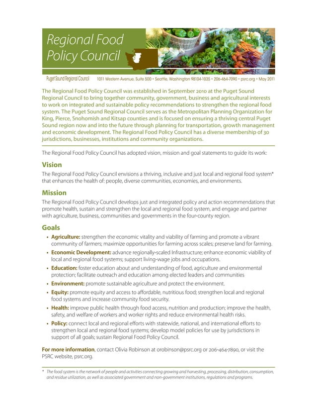 The Puget Sound's Food Policy Councils - From City to State - Regional ...