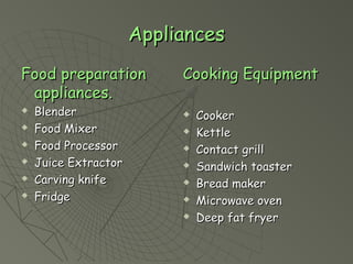 Food preparation and cooking equipment | PPT