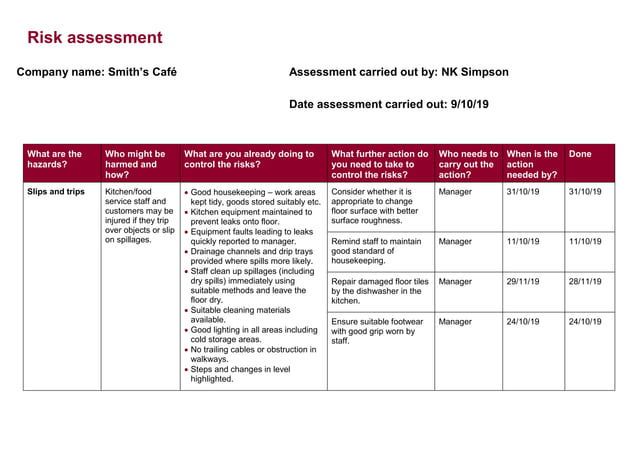 Food Preparation Risk Assessment Examples | PDF