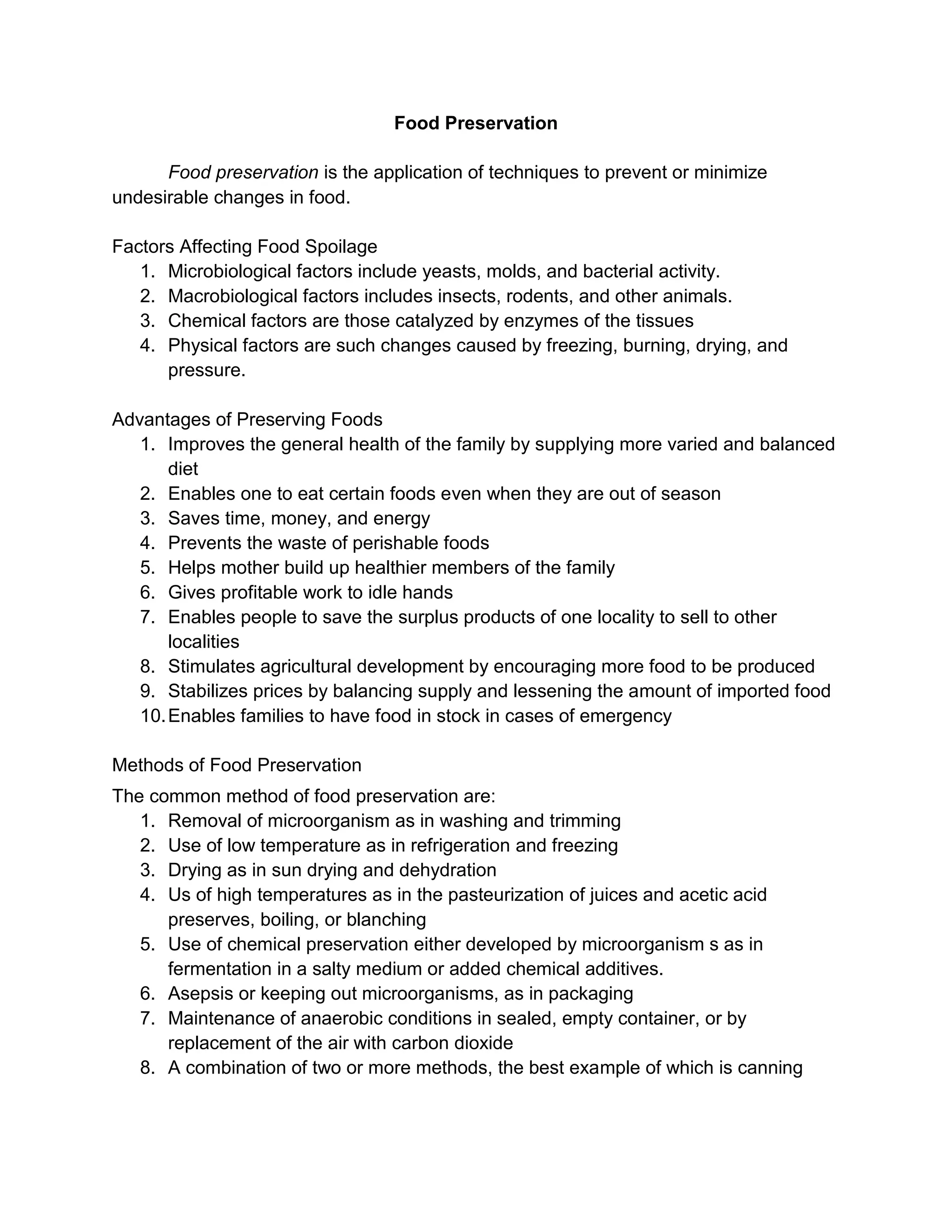 Food preservation | DOCX