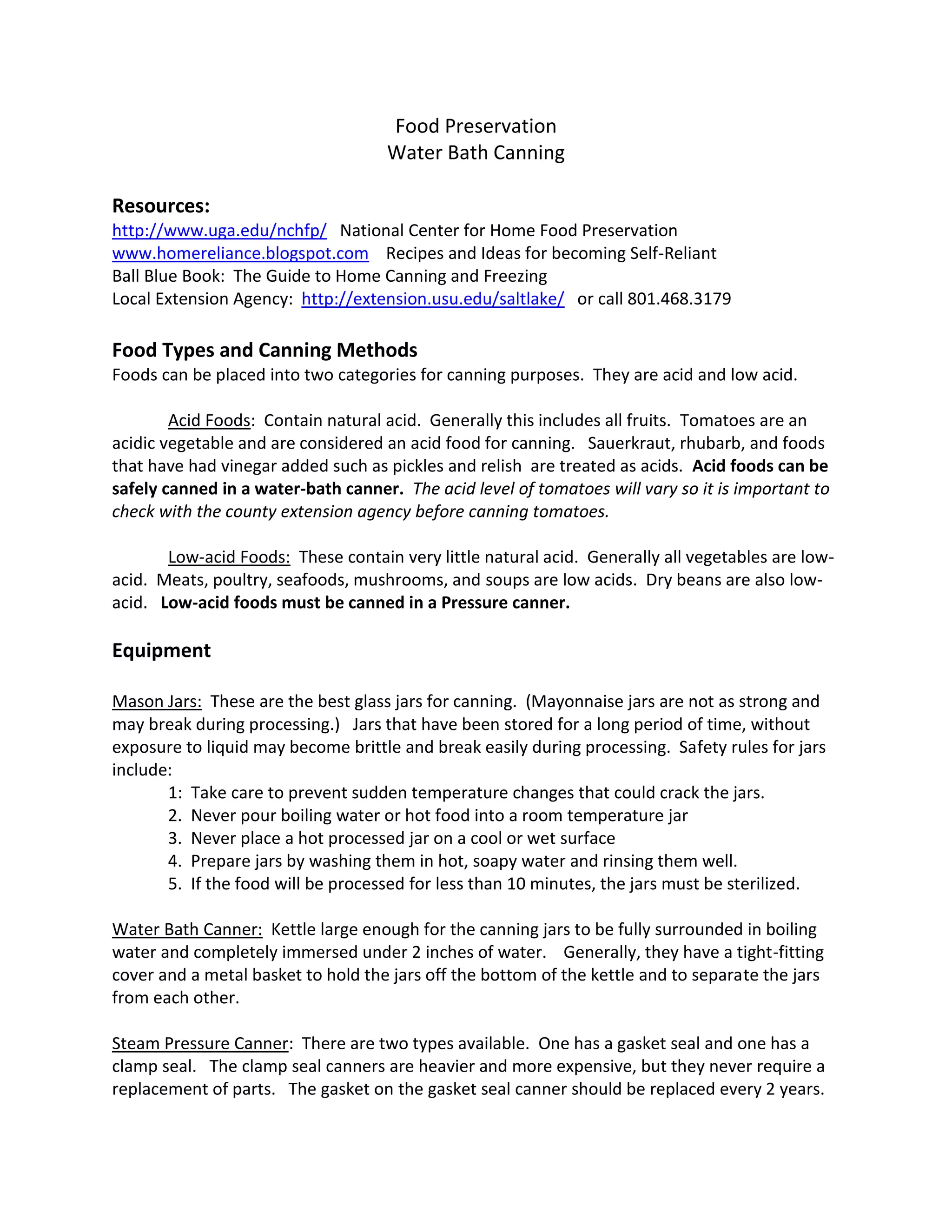 Water Bath Canning Basics | DOCX