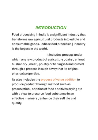 Status and introduction of food processing in india. | PDF