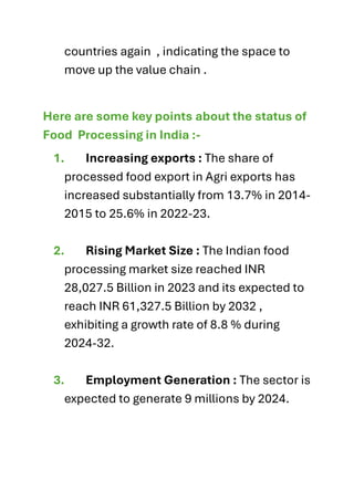 Status and introduction of food processing in india. | PDF
